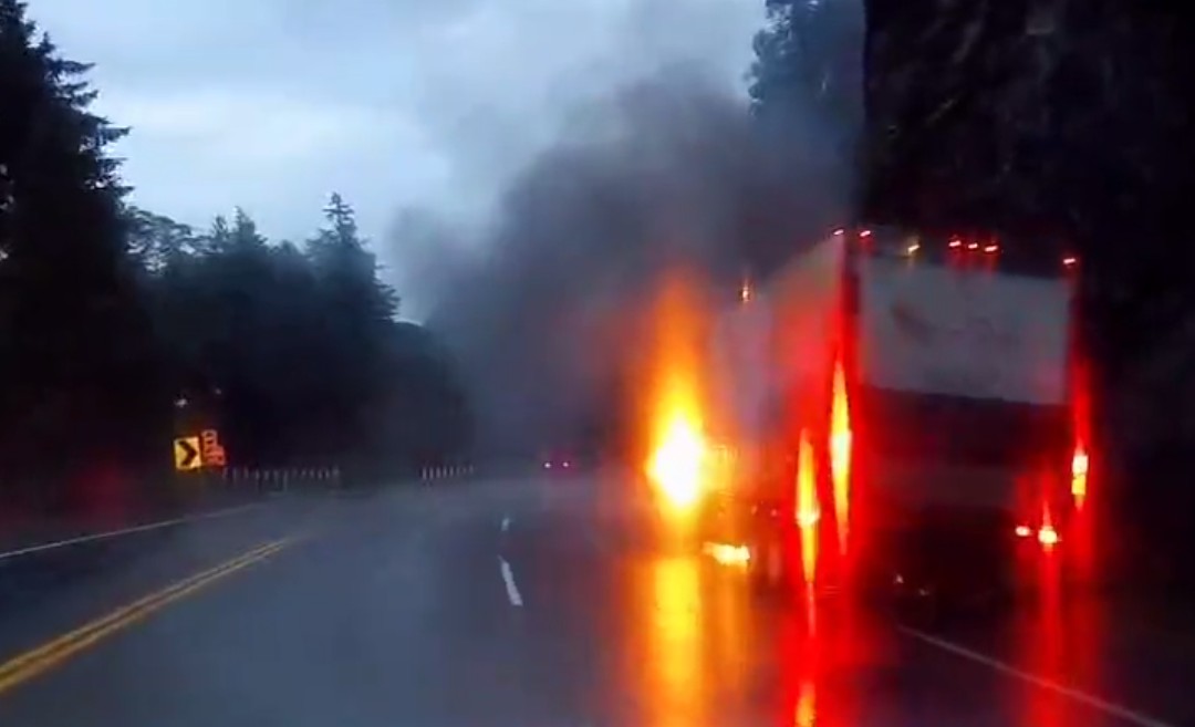 Motorist captures truck fire on Malahat that's causing delays Thursday ...
