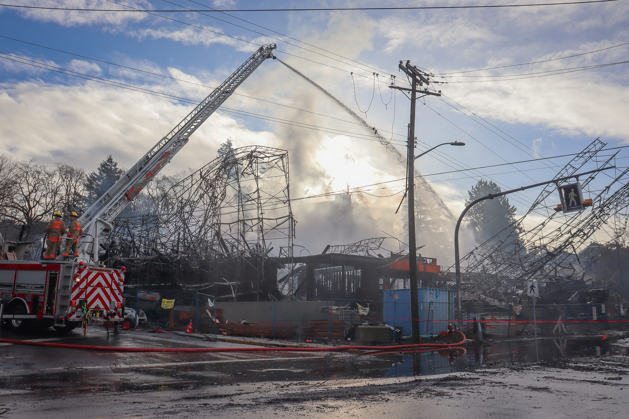 Section of Quadra Street to remain closed after massive fire in Saanich