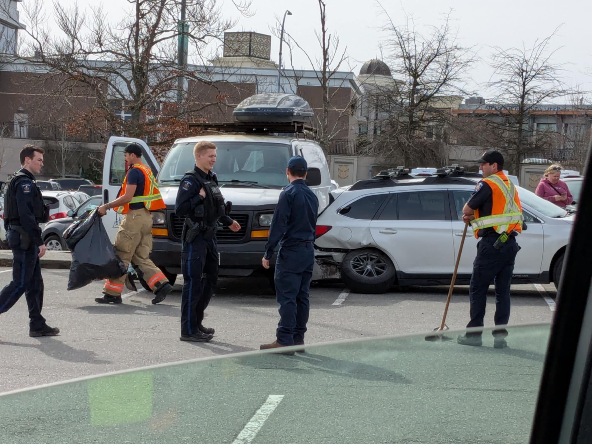 Multiple vehicles heavily damaged in Saanich parking lot crash