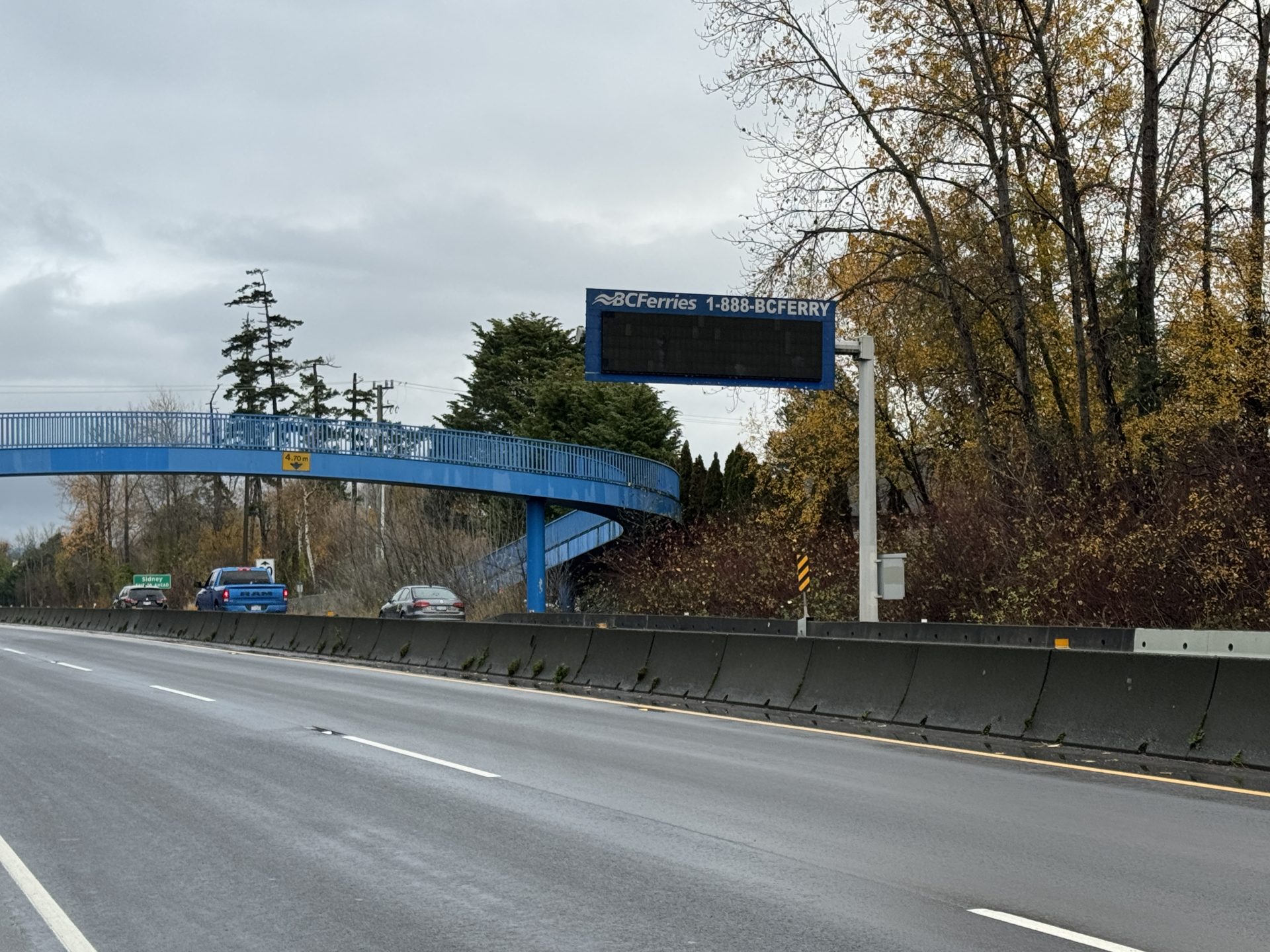 BC Ferries digital sign on Pat Bay Highway near Sidney taken out of service